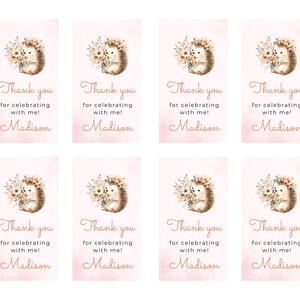 Editable Hedgehog Thank You Tag Templates-birthday Thank You Tags ...
