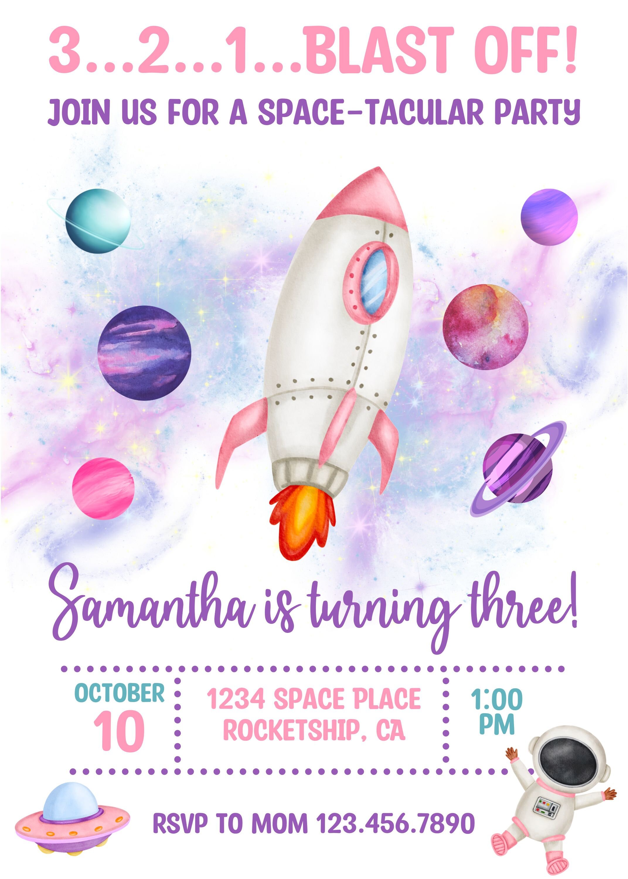 Editable Planet Birthday Invitation Template-astronaut Birthday Invite ...