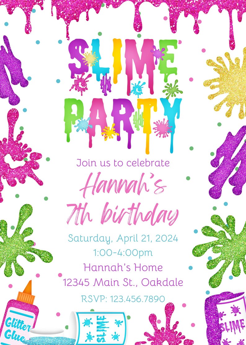 Editable Slime Birthday Party Invitation-neon Slime Invitation-instant ...