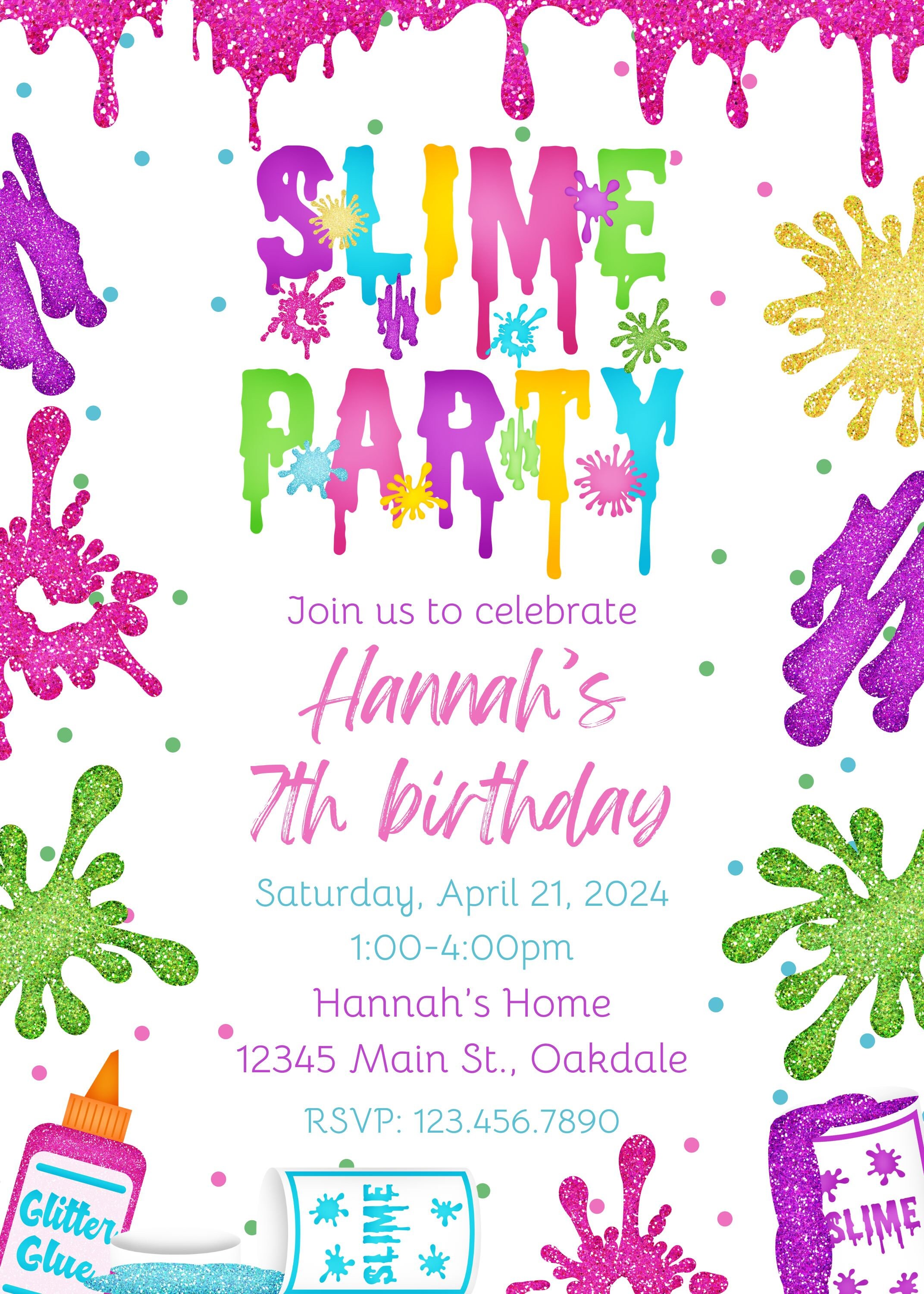 Editable Slime Birthday Party Invitation-neon Slime Invitation-instant ...