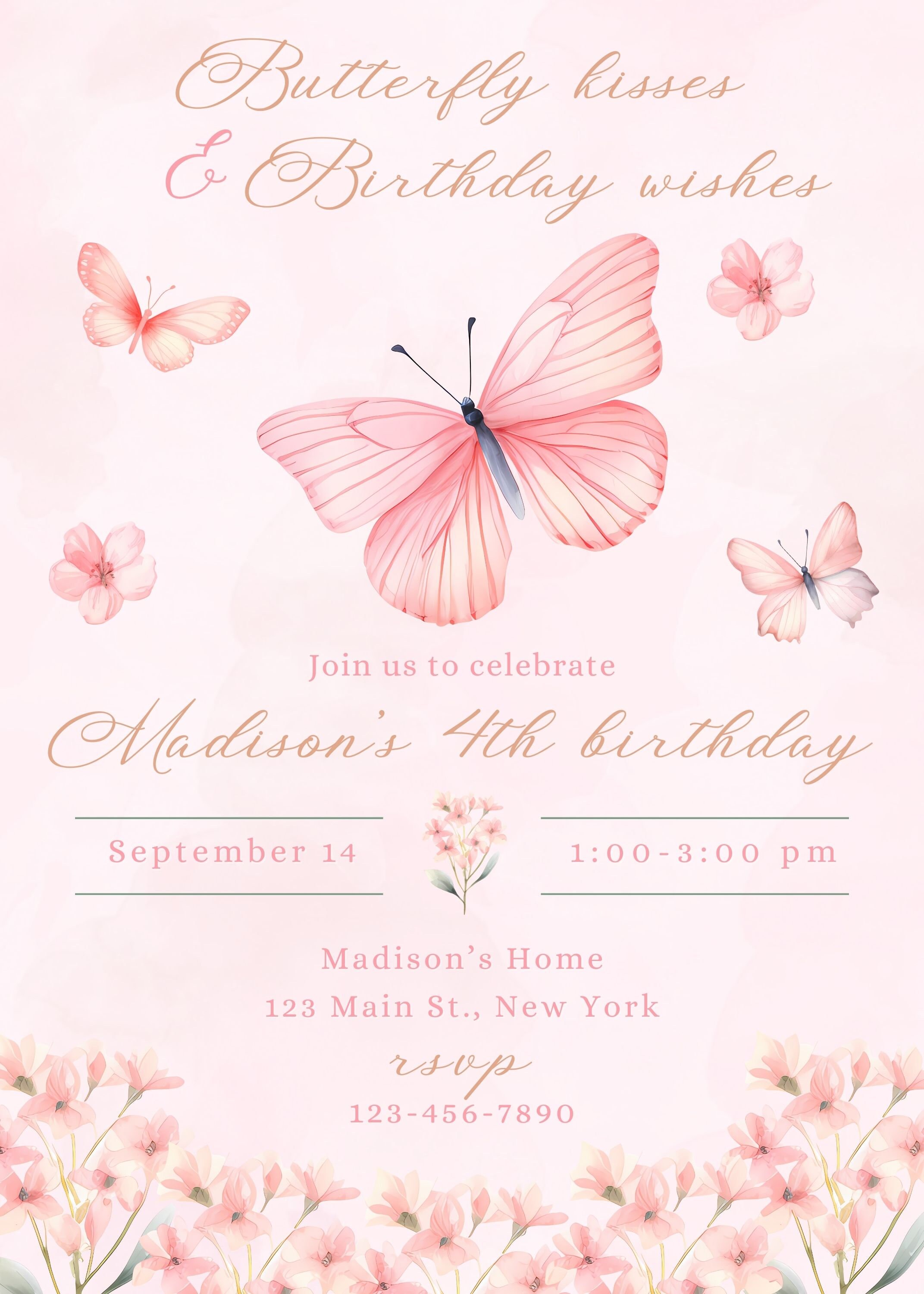 Editable Butterfly Birthday Invitation Template-butterfly Birthday ...