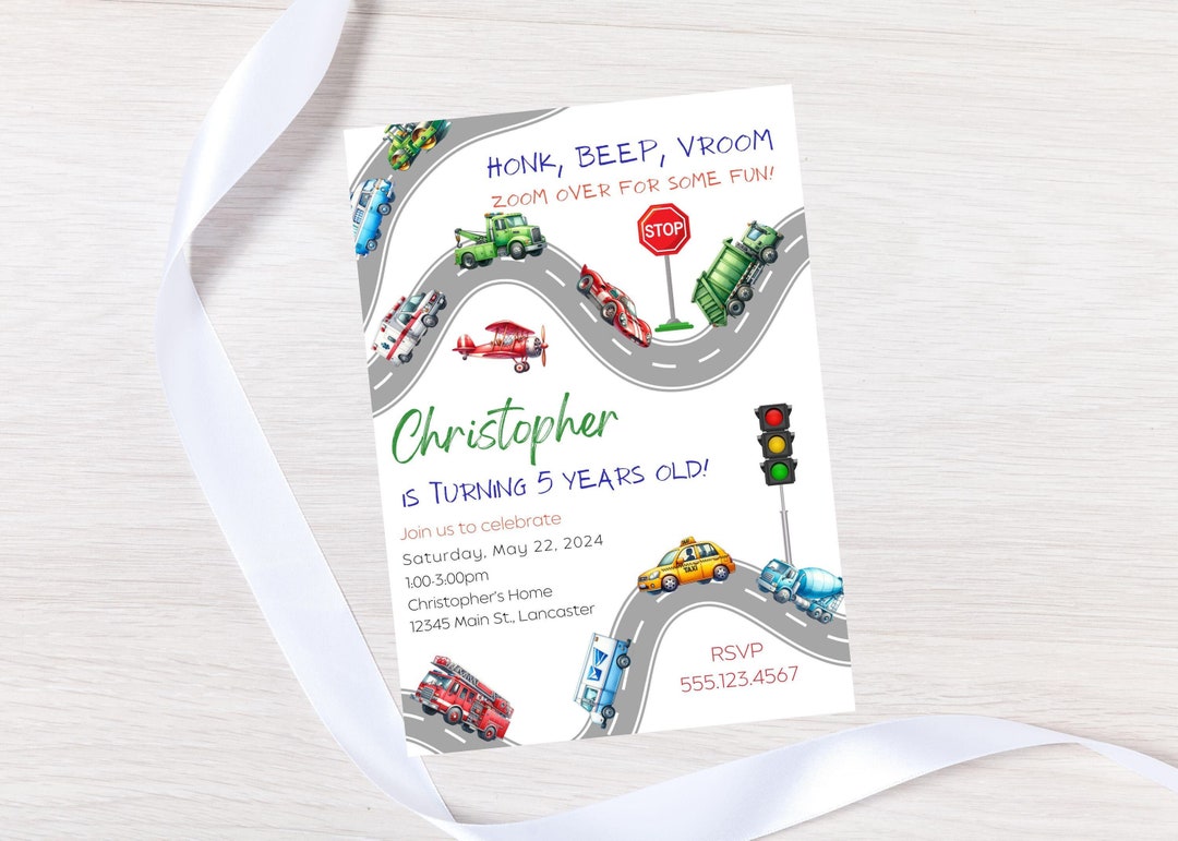 Editable Transportation Birthday Invitation, Vehicle Party Invite, Boy ...