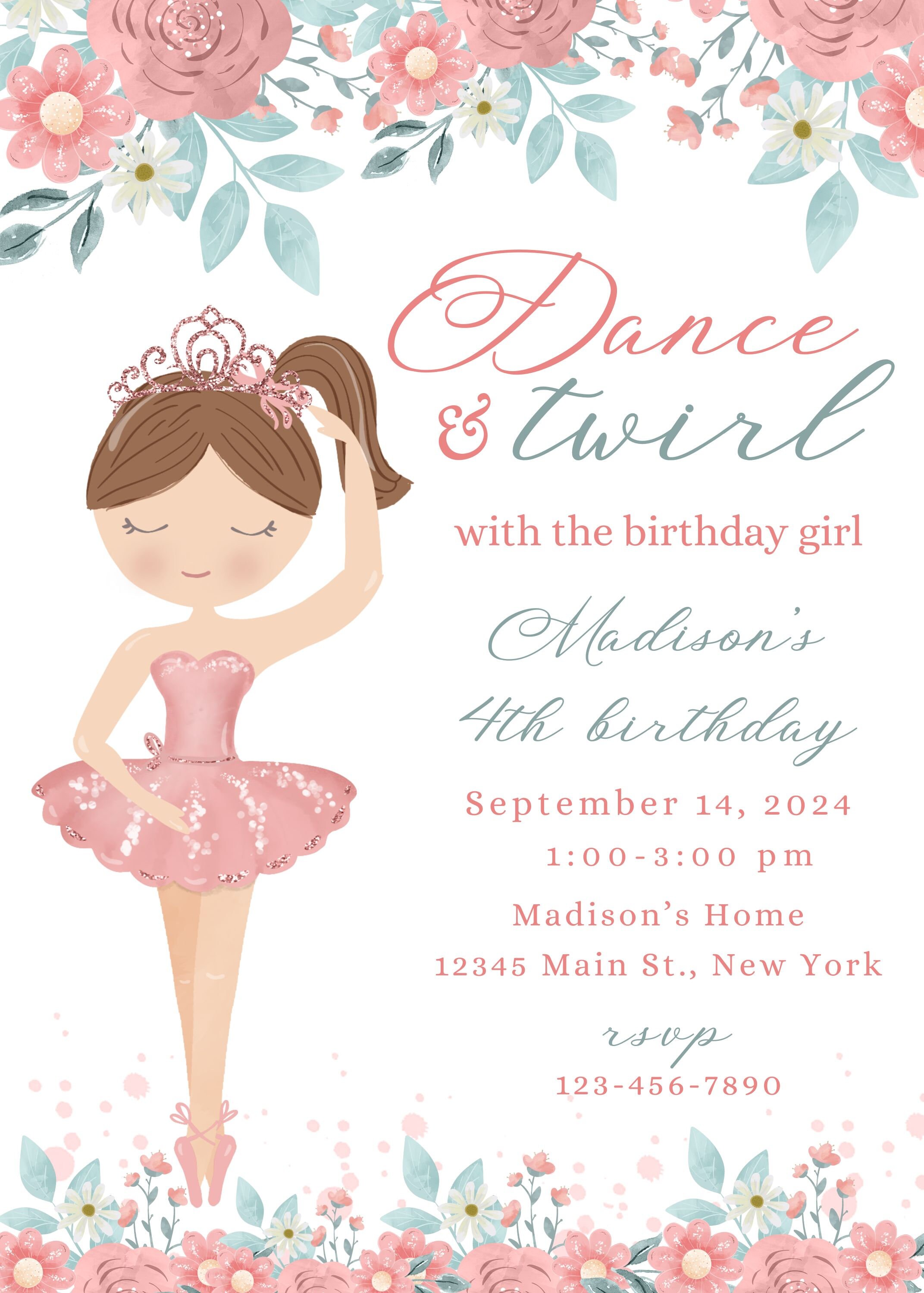 Editable Ballerina Birthday Invitation Template-ballerina Invite-dance ...