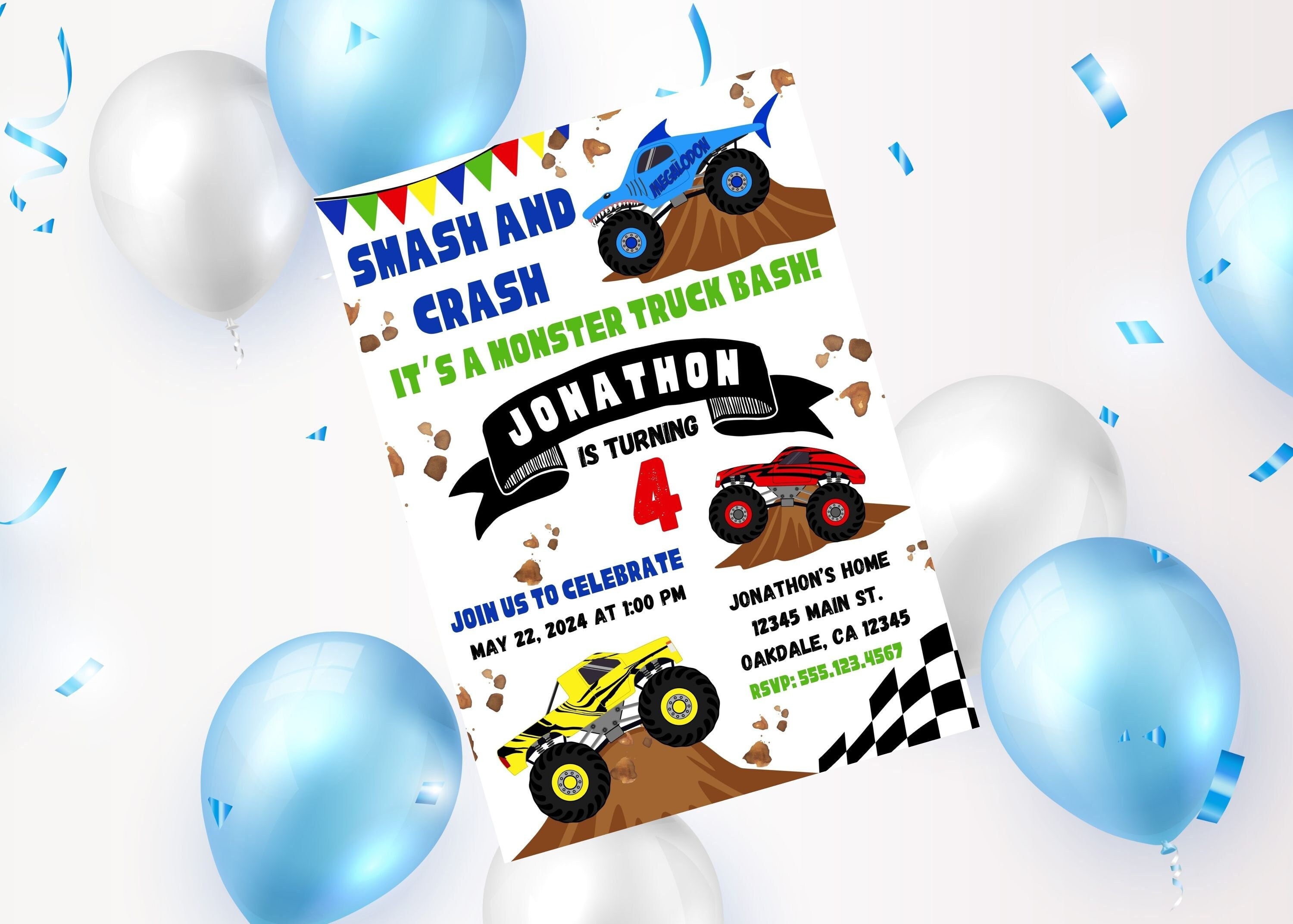Editable Monster Truck Birthday Invitation-monster Truck Party Invite ...
