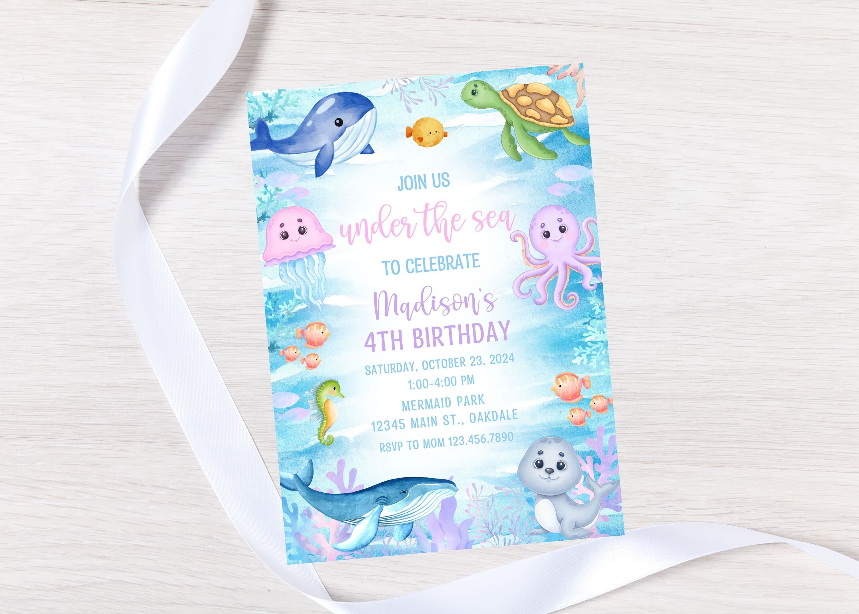 Editable Under the Sea Birthday Invitation Template-mermaid Invitation ...