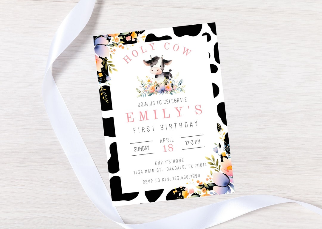 Cow Birthday Invite Template-cow Invitation-cow Birthday Invitation ...
