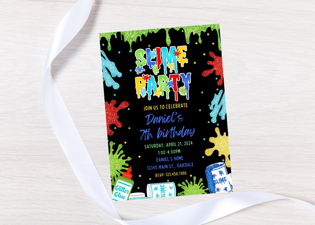 Editable Slime Birthday Party Invitation Template Slime Birthday ...