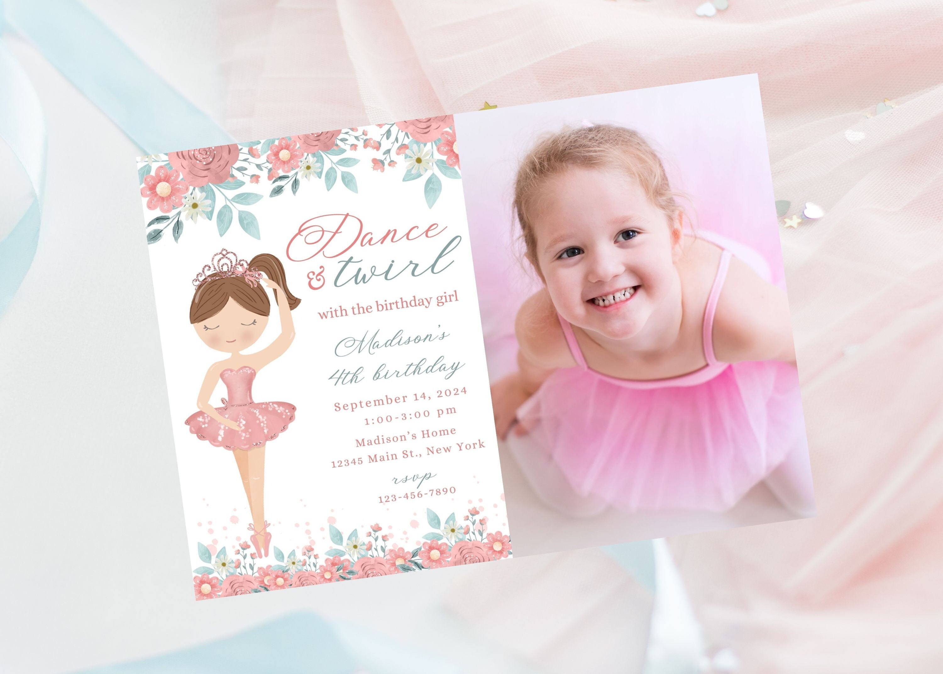 Editable Ballerina Birthday Photo Invitation-ballerina Party Invite ...