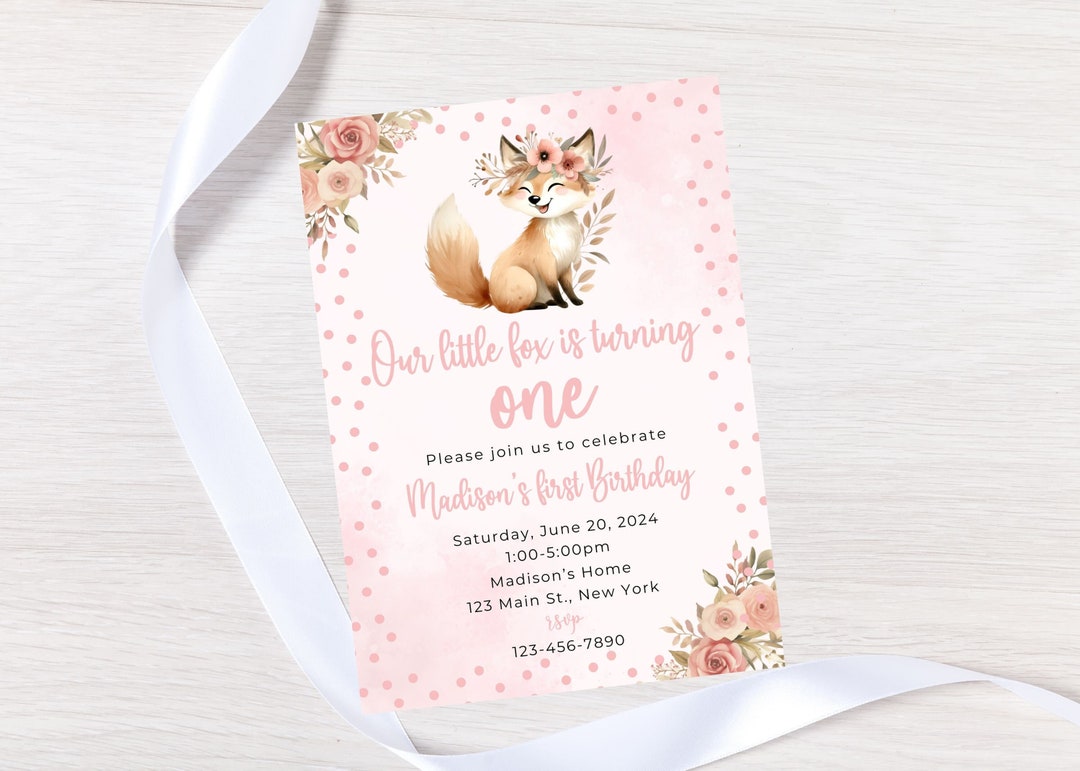 Editable Fox Birthday Invitation-woodland Animal Party Invite-fox ...