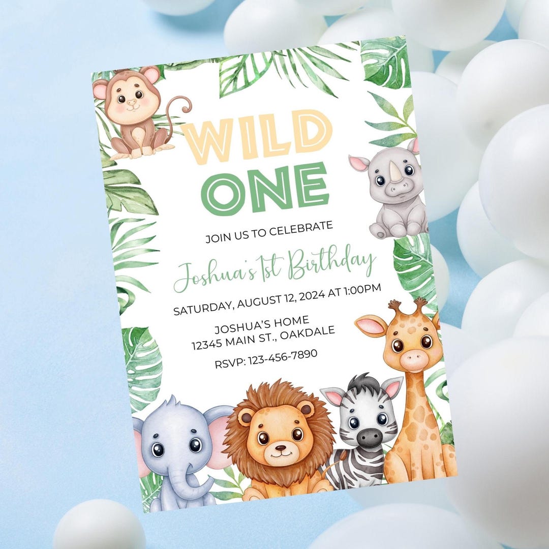 Editable Safari Animal Birthday Invitation-jungle Animal Party Invite ...