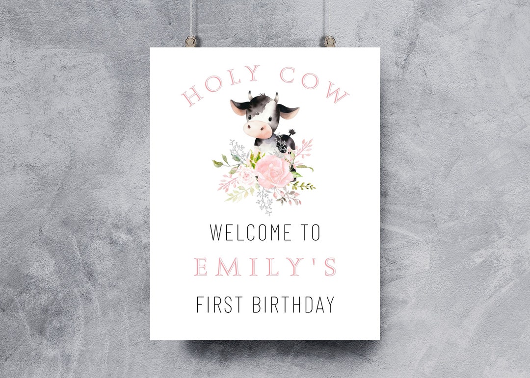 Editable Cow Birthday Welcome Sign Template-birthday Welcome Sign Cow ...