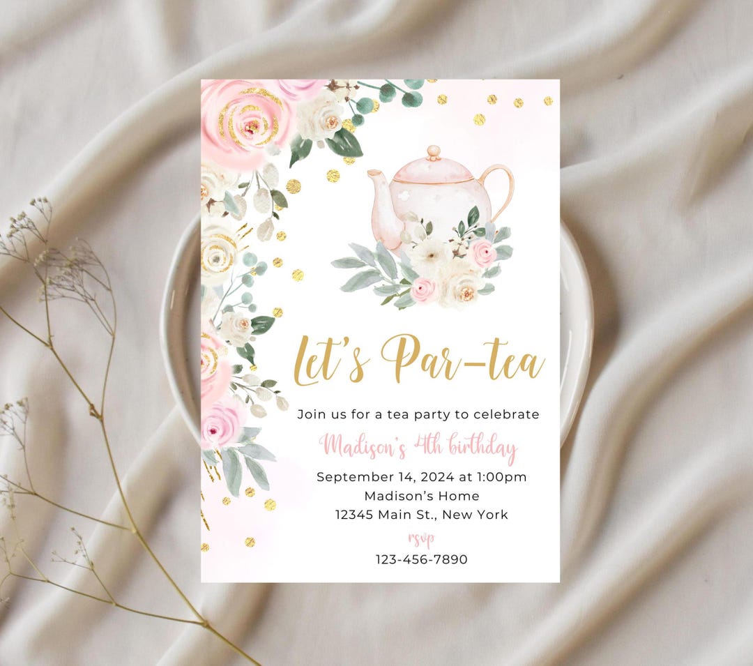 Tea Party Birthday Invitation-teapot Birthday Party-tea for Two Invite ...