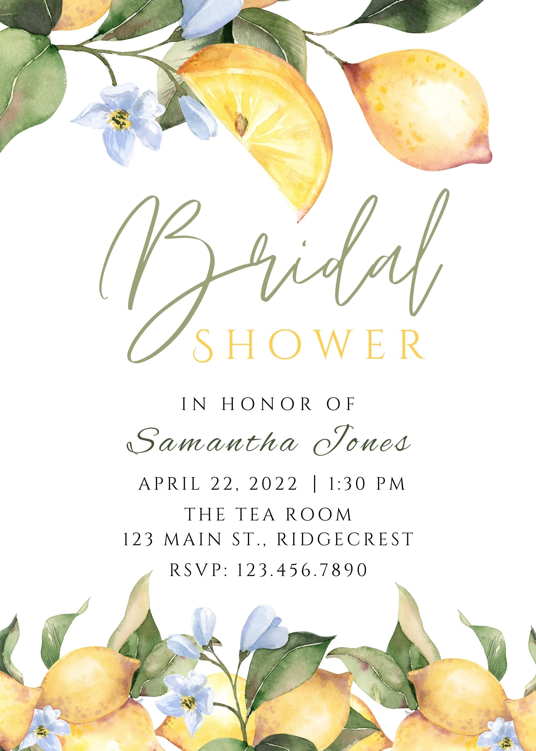 Editable Lemon Bridal Shower Invitation Template-bridal Shower Lemon ...