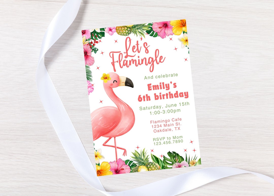 Editable Flamingo Birthday Invitation Template-flamingle-flamingo ...