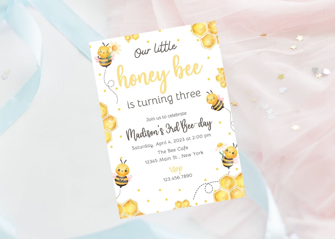 Editable Bee Birthday Invitation-honeybee Invite-bee Theme Party ...