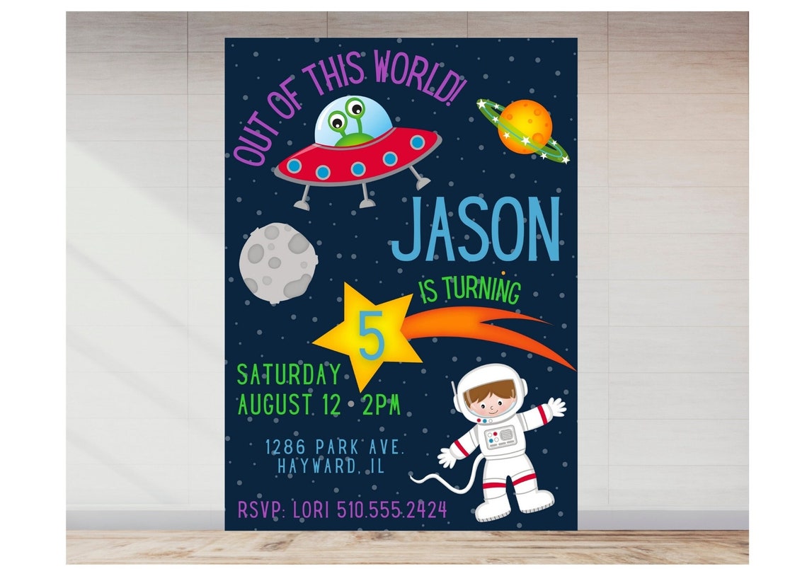 Outer Space Birthday Invitation Template Planets Rocket Ship - Etsy