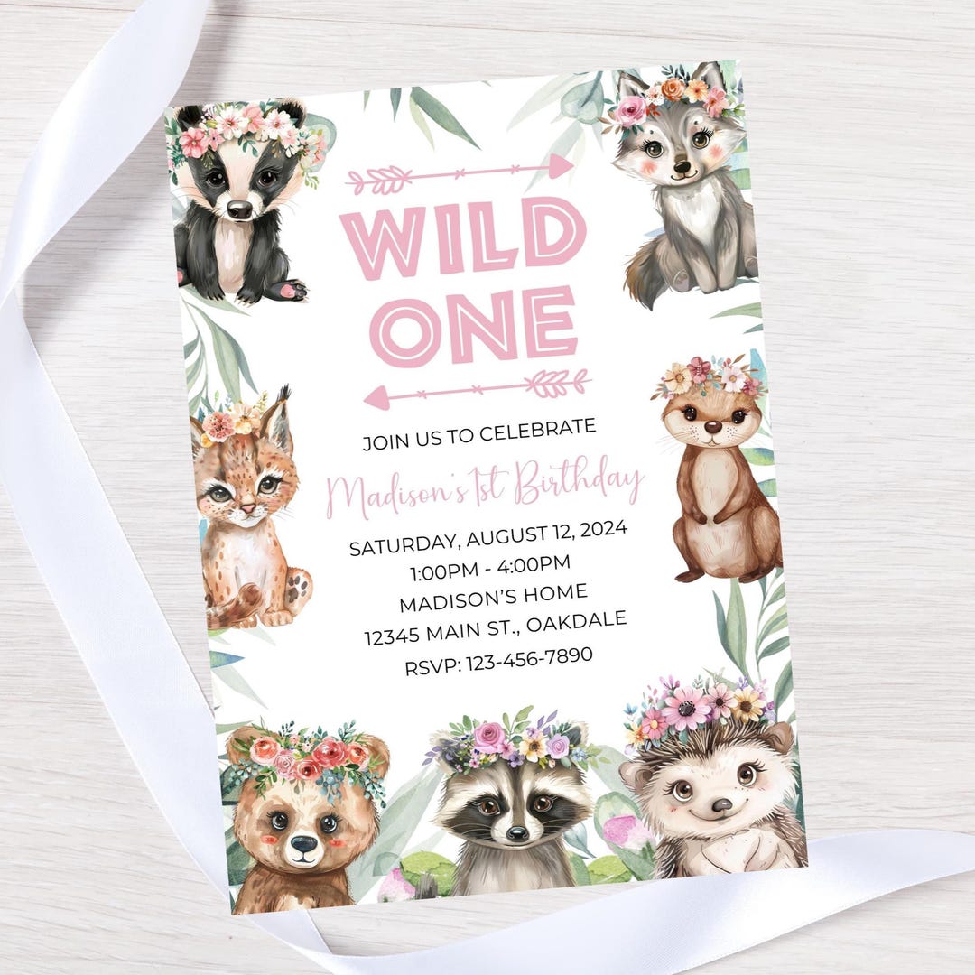 Editable Woodland Animal Birthday Invitation-girl Forest Animal Party ...