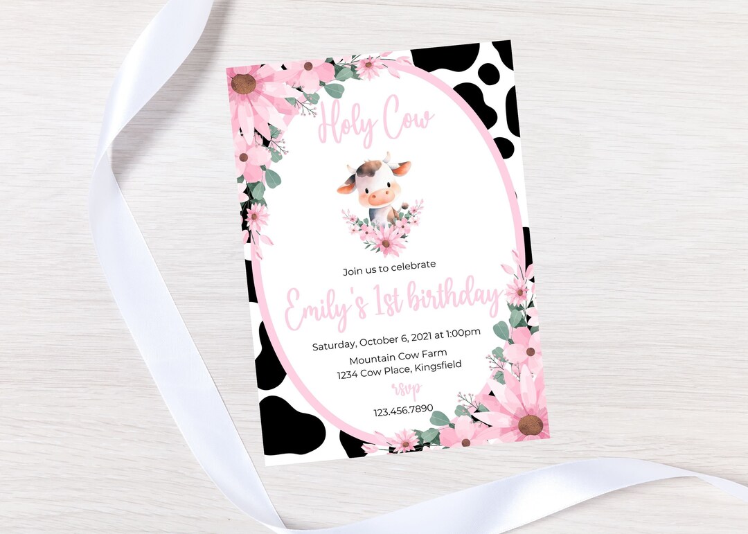 Editable Cow Birthday Invitation Template-cow Birthday Invite-pink ...