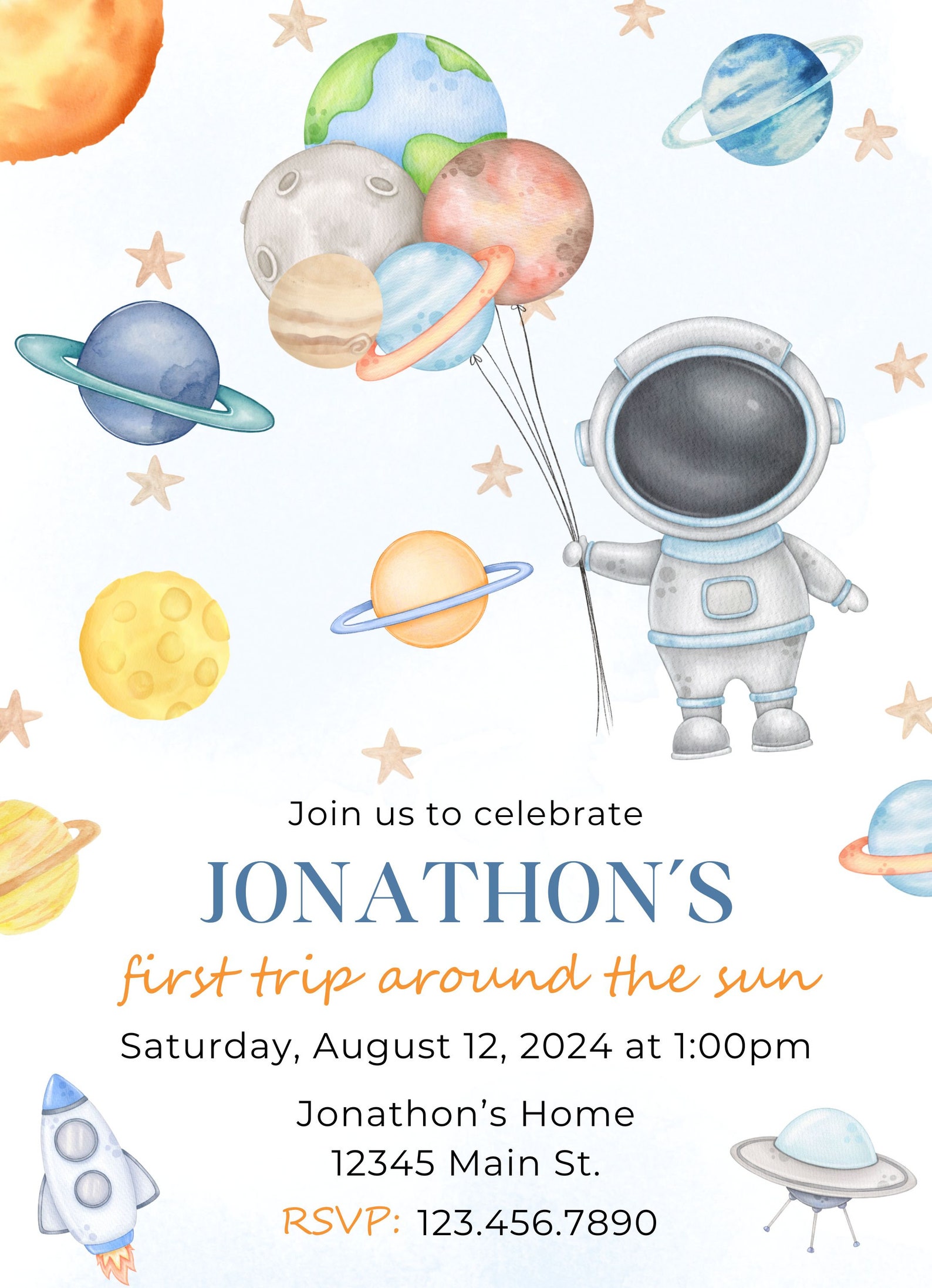 Editable Planet Birthday Invitation-astronaut Party Invite-outerspace ...