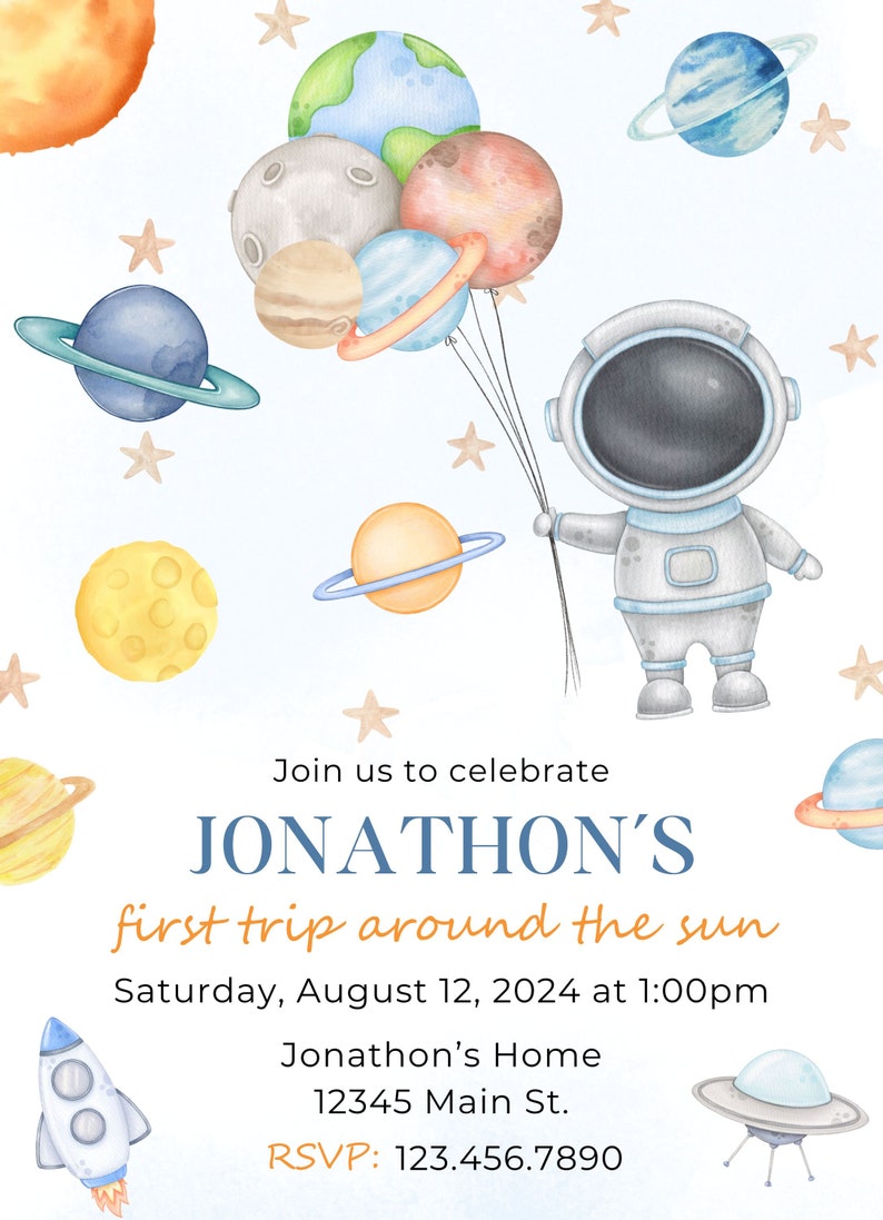 Editable Planet Birthday Invitation-astronaut Party Invite-outerspace ...