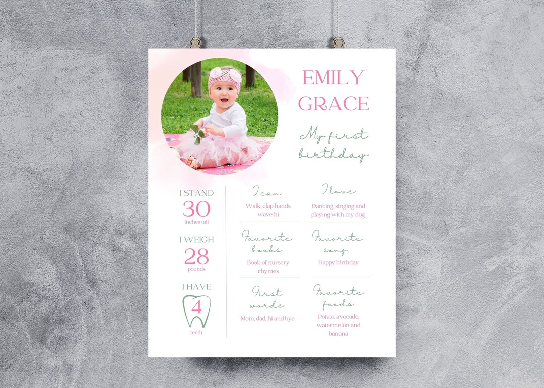 Editable Photo Birthday Milestone Poster Template, Girl Birthday ...