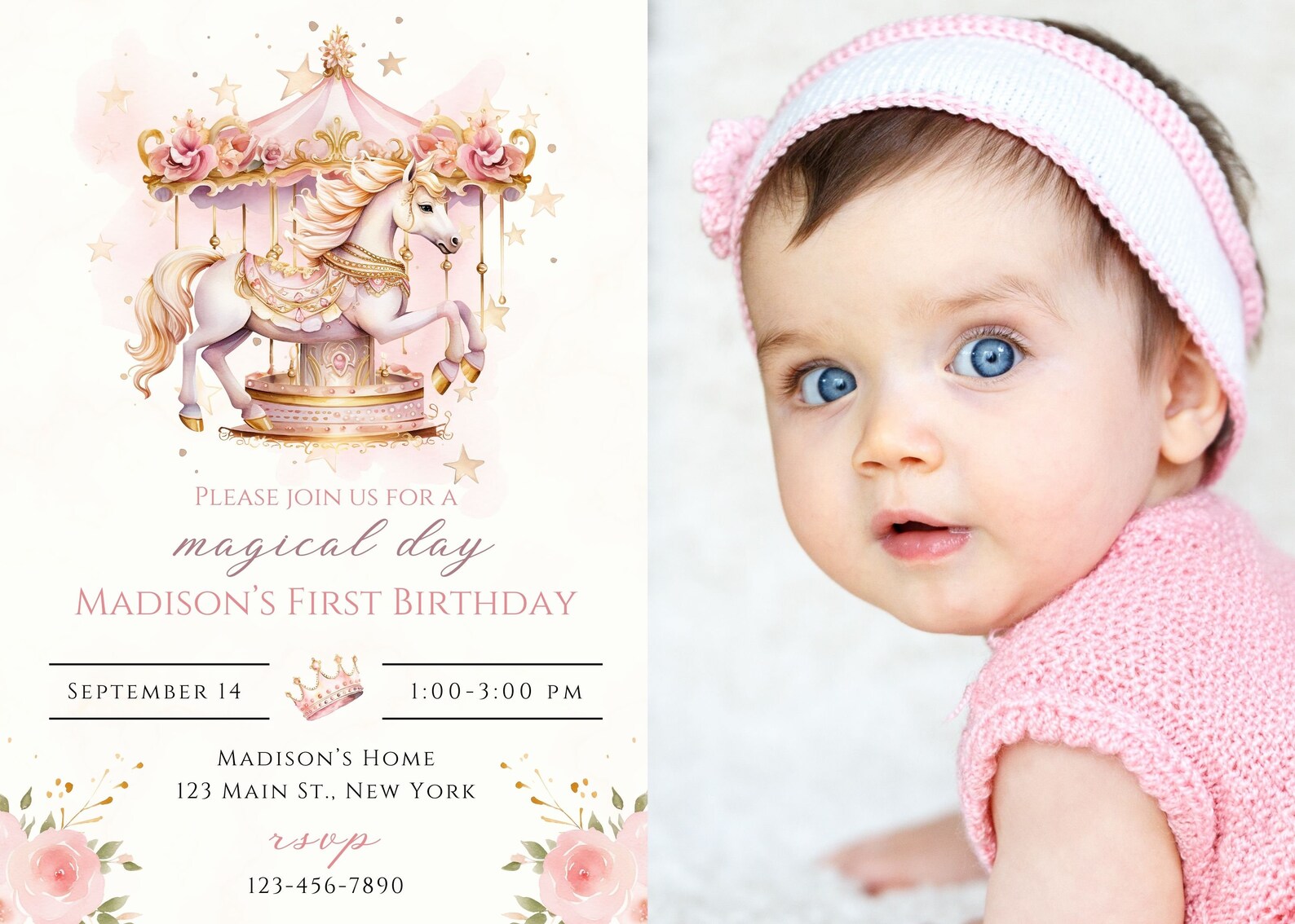 Editable Carousel Birthday Invitation Template-horse Carousel Photo ...