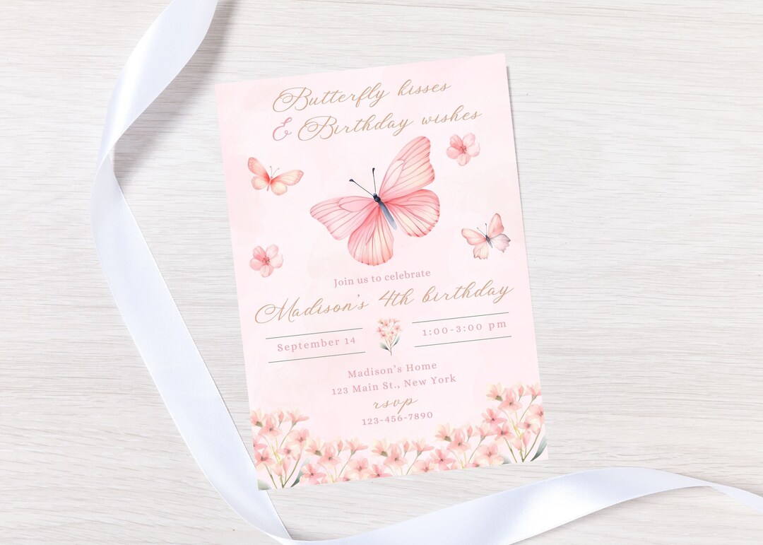 Editable Butterfly Birthday Invitation Template-butterfly Birthday ...