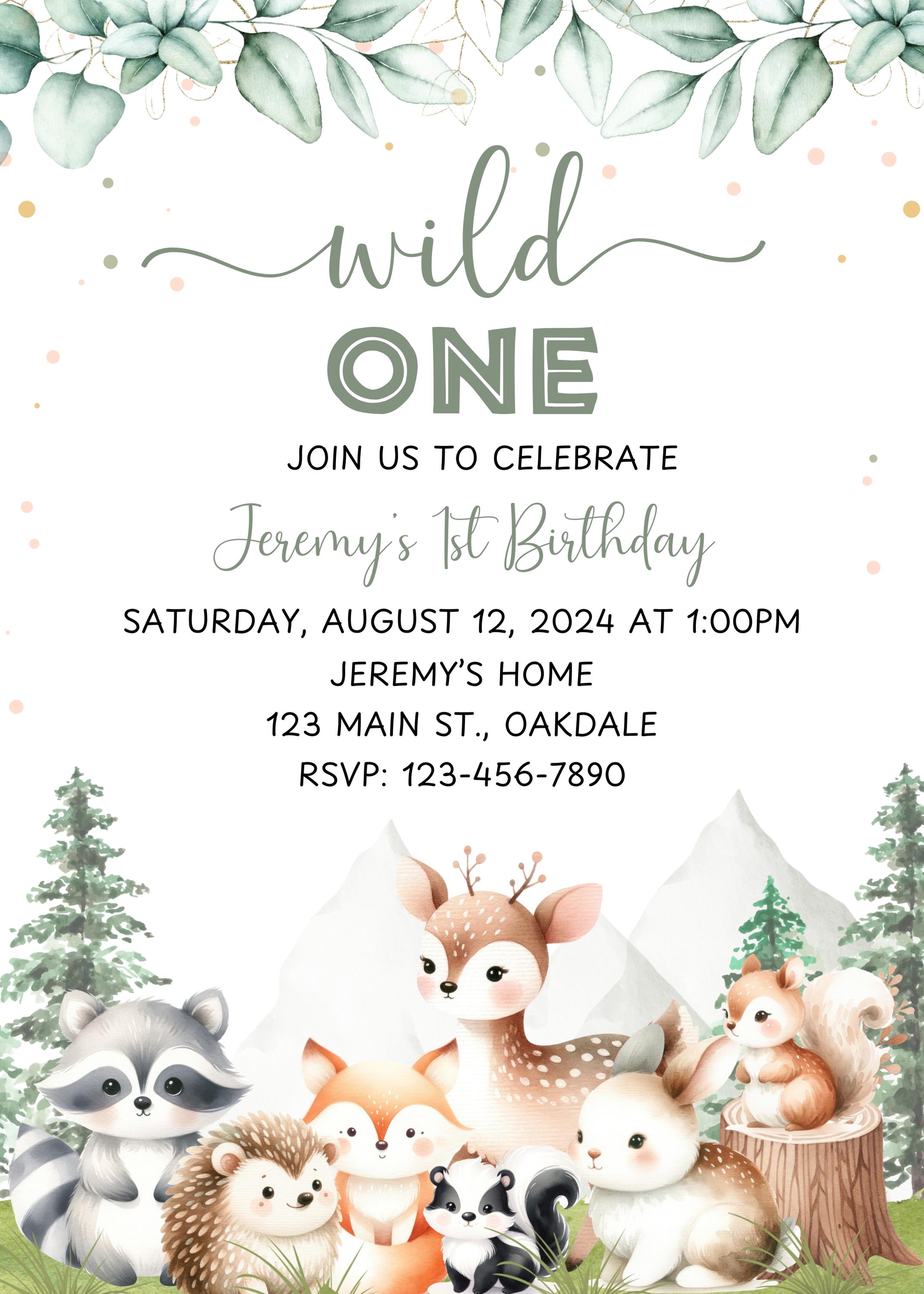 Editable Woodland Animal Birthday Invitation-woodland Birthday Invite ...