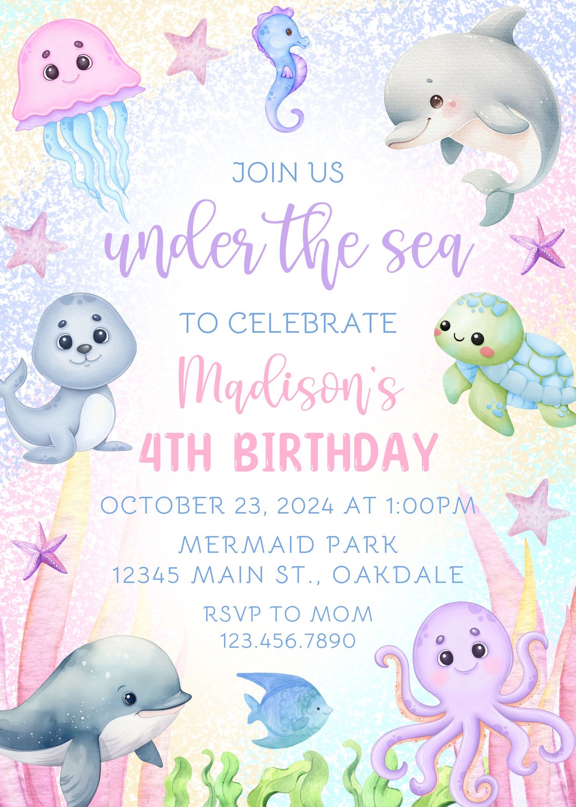 Editable Under the Sea Birthday Invitation Template-mermaid Invitation ...