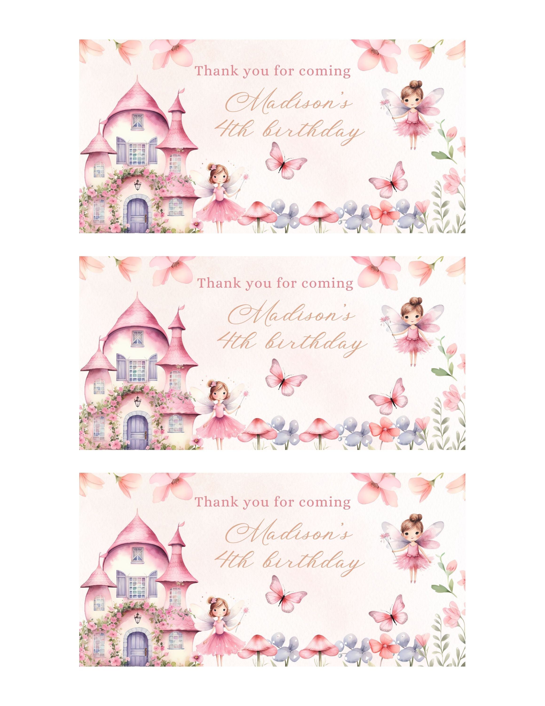 Editable Fairy Birthday Party Favor Gable Box Label Garden Floral Party ...