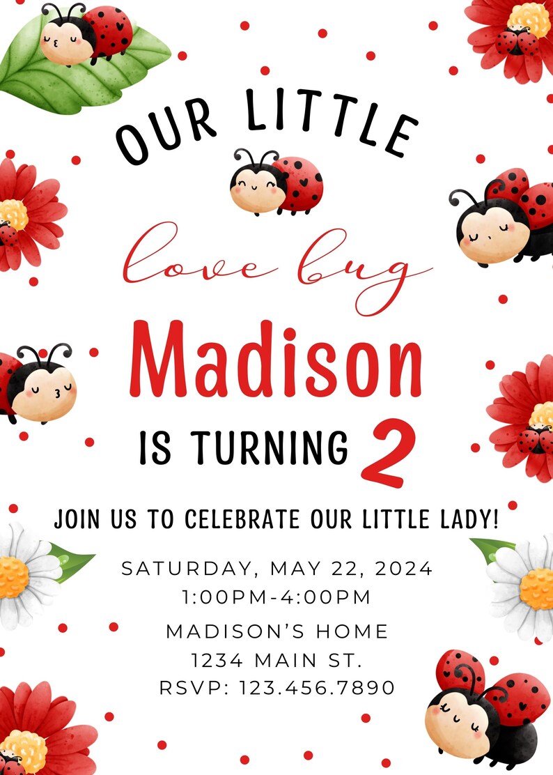 Editable Ladybug Birthday Invitation-bug Party Invite-instant Download ...