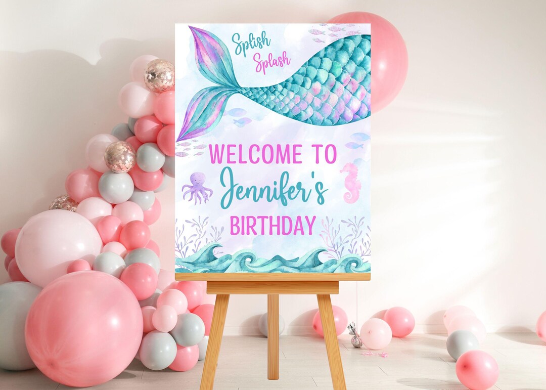 Editable Mermaid Birthday Welcome Sign-mermaid Party Sign-instant ...