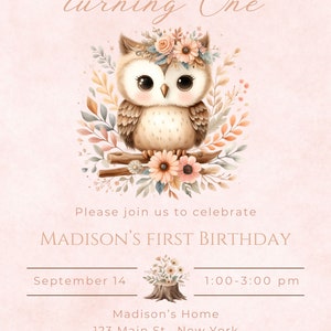 Editable Owl Birthday Invitation-woodland Party Invite-owl First ...
