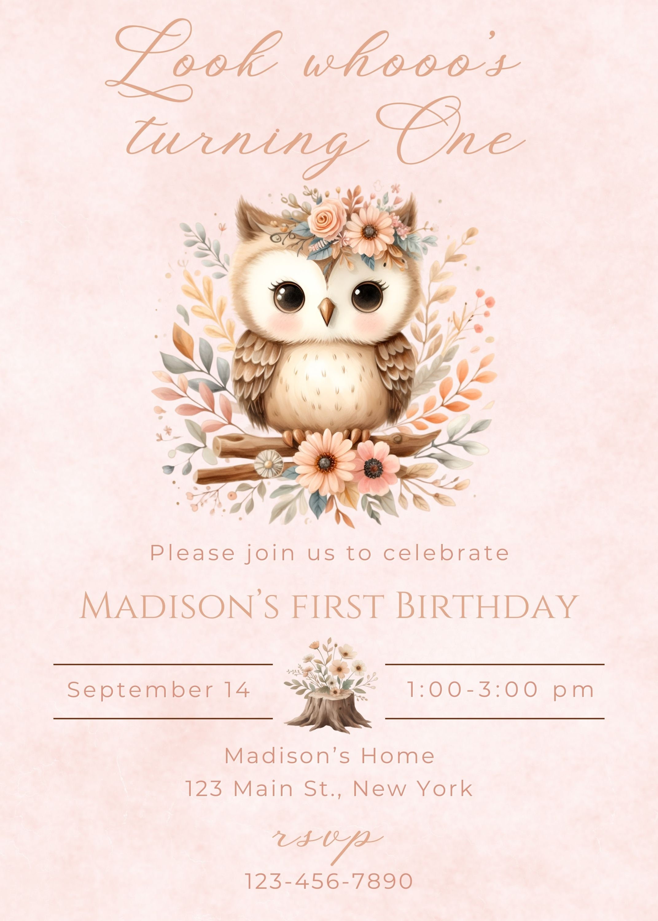 Editable Owl Birthday Invitation Template-owl Birthday Invite Digital ...