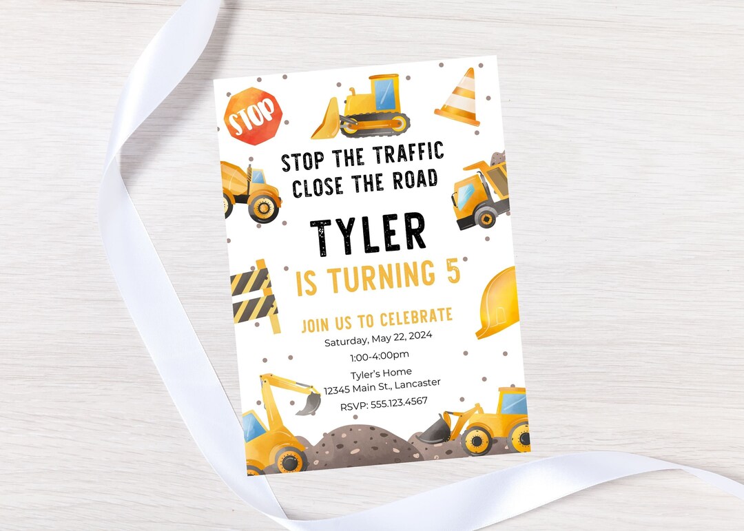 Editable Construction Birthday Invitation-construction Birthday Invite ...
