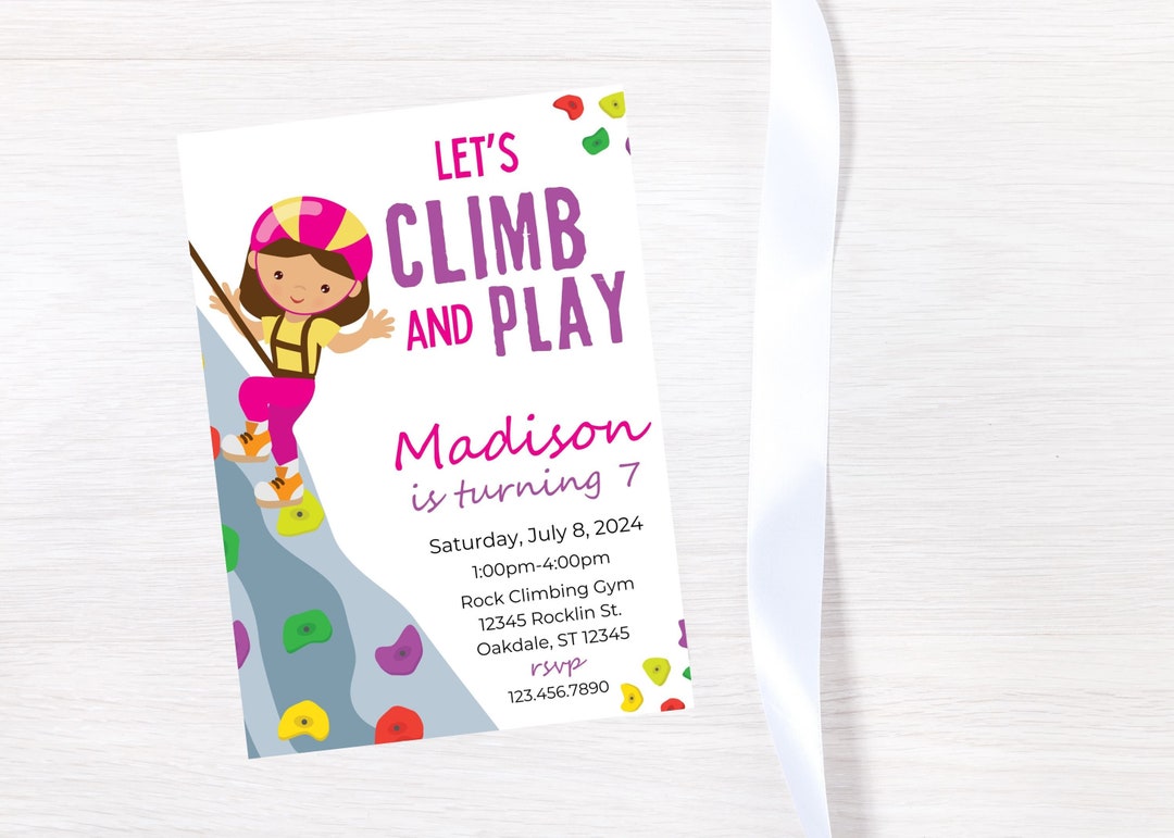 Editable Girl Rock Climbing Birthday Invitation-climbing Invite-lets ...