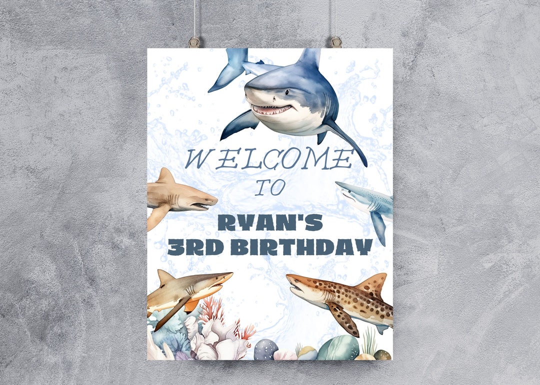 Editable Shark Birthday Welcome Sign Template-birthday Welcome Sign ...