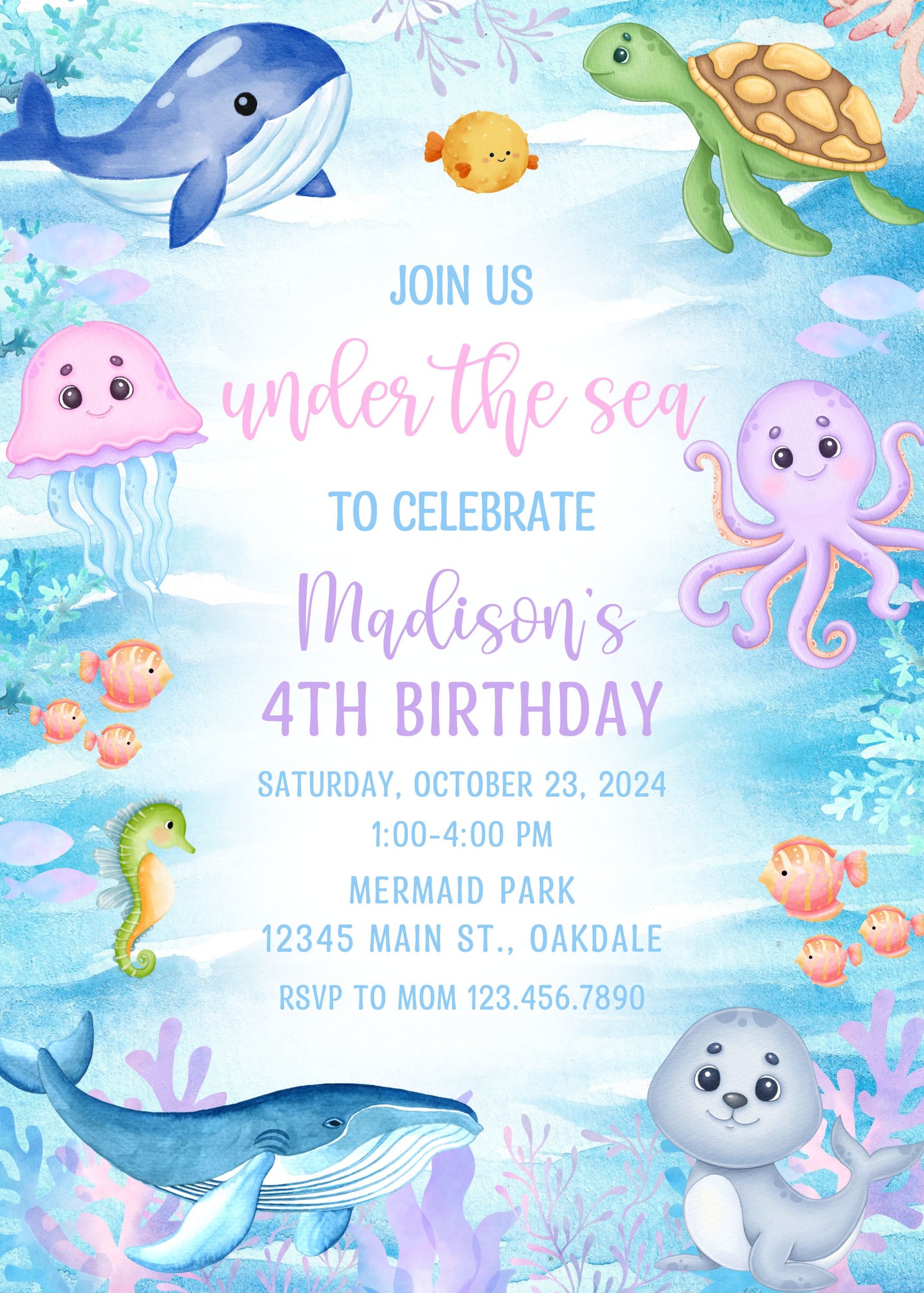 Editable Under the Sea Birthday Invitation Template-mermaid Invitation ...