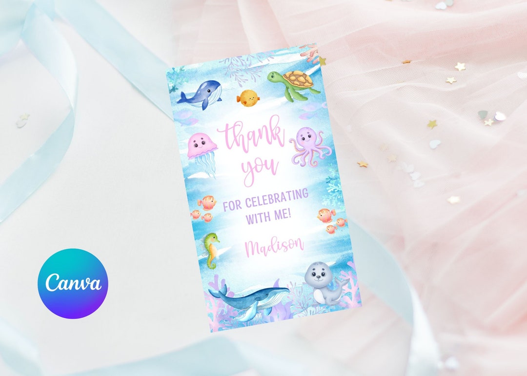 Editable Under the Sea Birthday Thank You Tag Template-whale Octopus ...