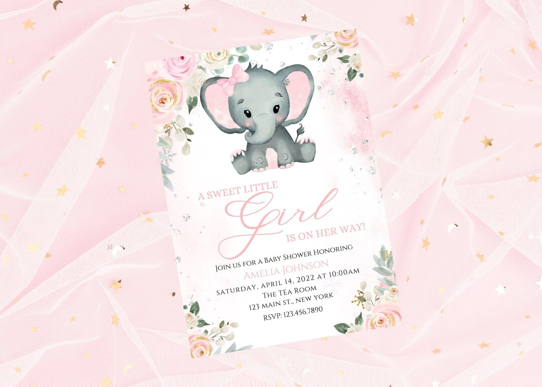 Baby Shower Pink Elephant Invitation-pink Floral Elephant Baby Shower ...