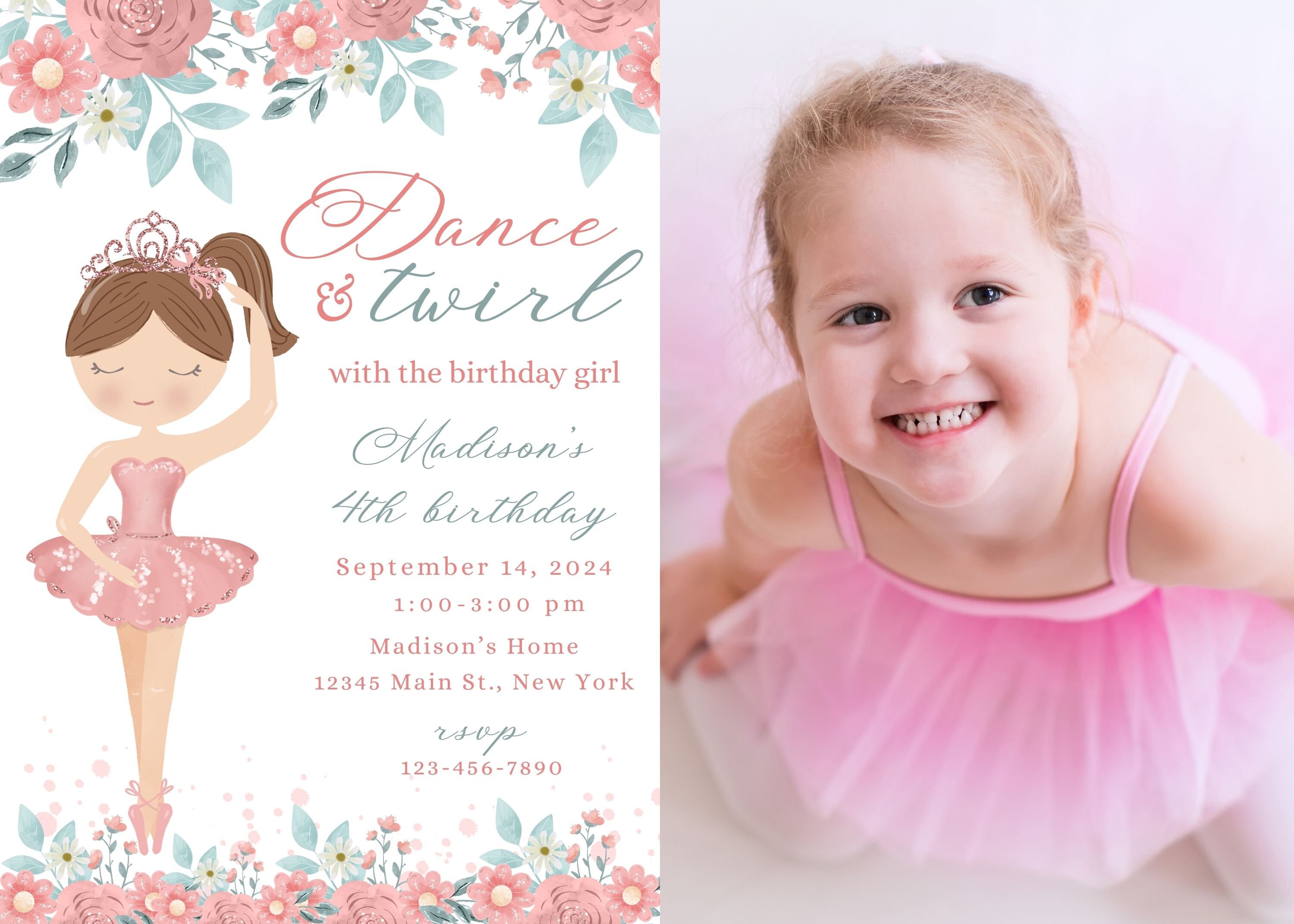 Editable Ballerina Birthday Photo Invitation-ballerina Party Invite ...