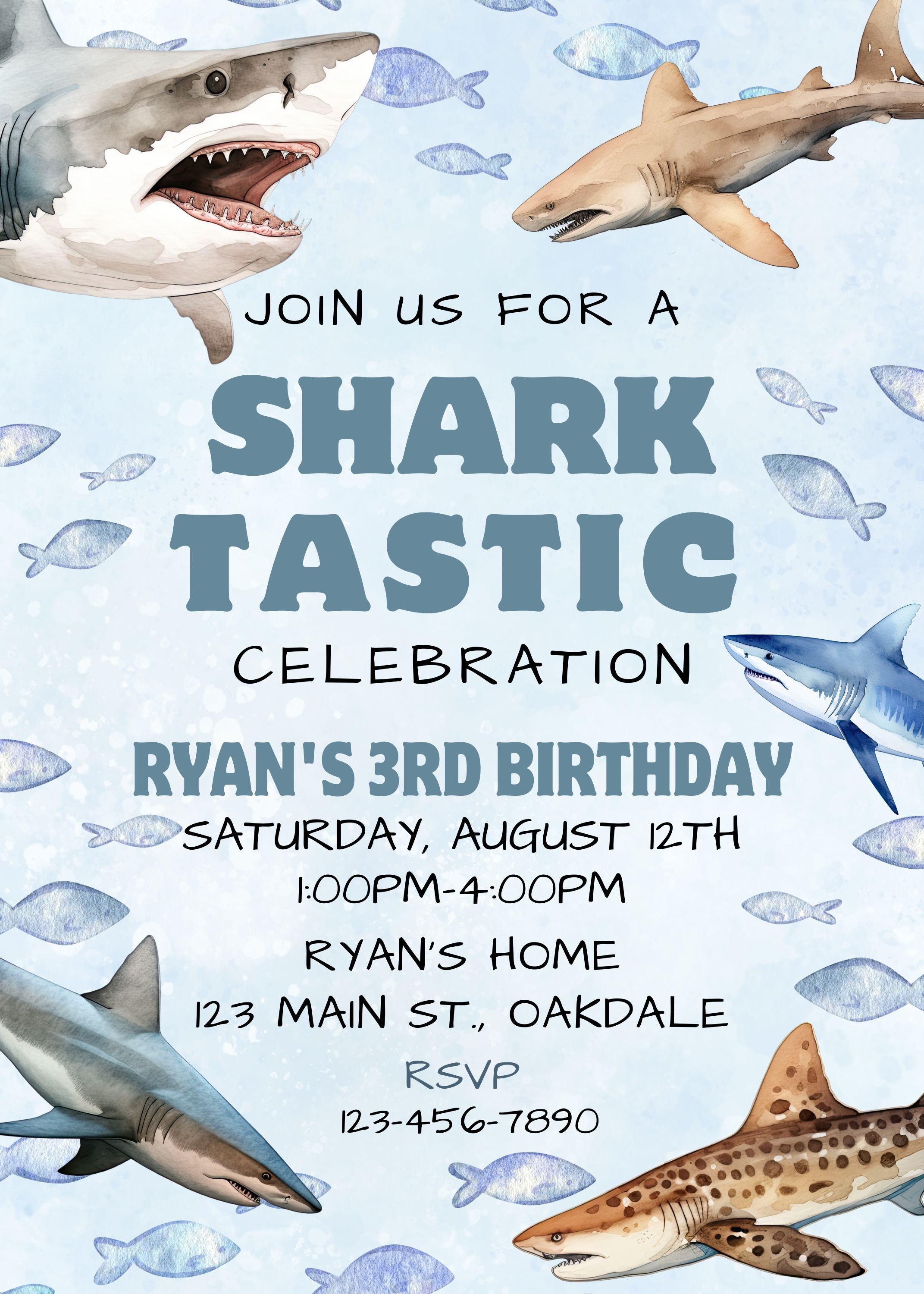 Editable Shark Birthday Invitation Template-shark Invite-shark ...