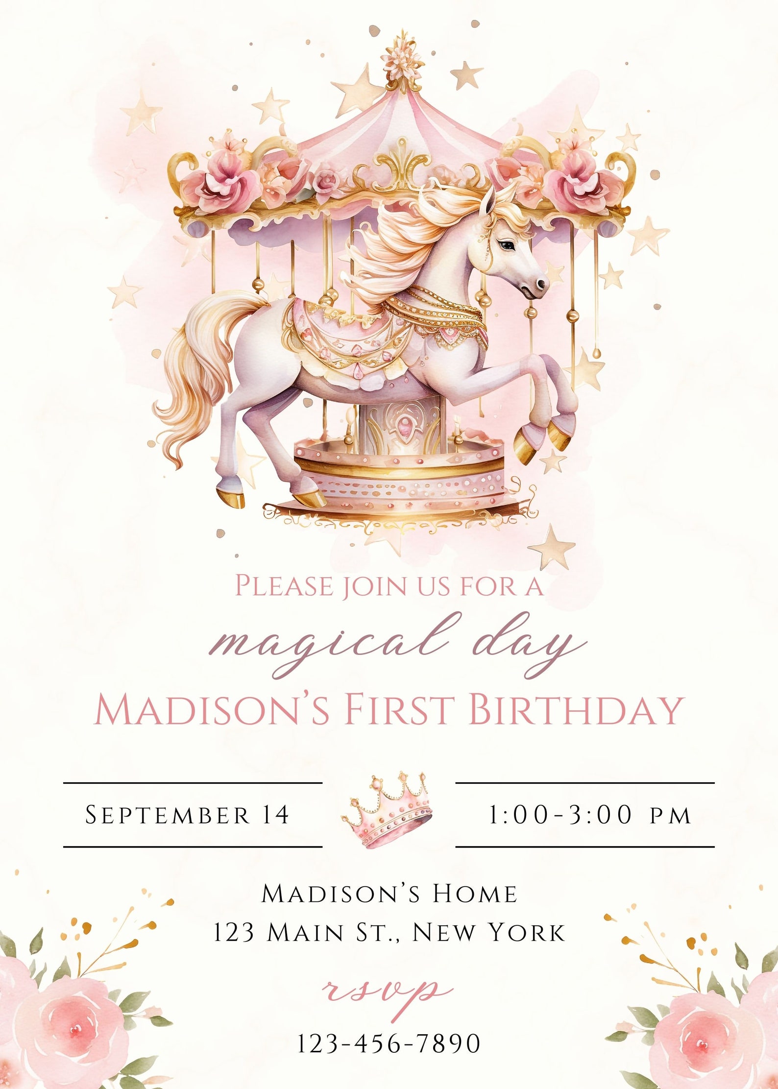 Editable Carousel Birthday Invitation-horse Carousel Invitation-instant ...