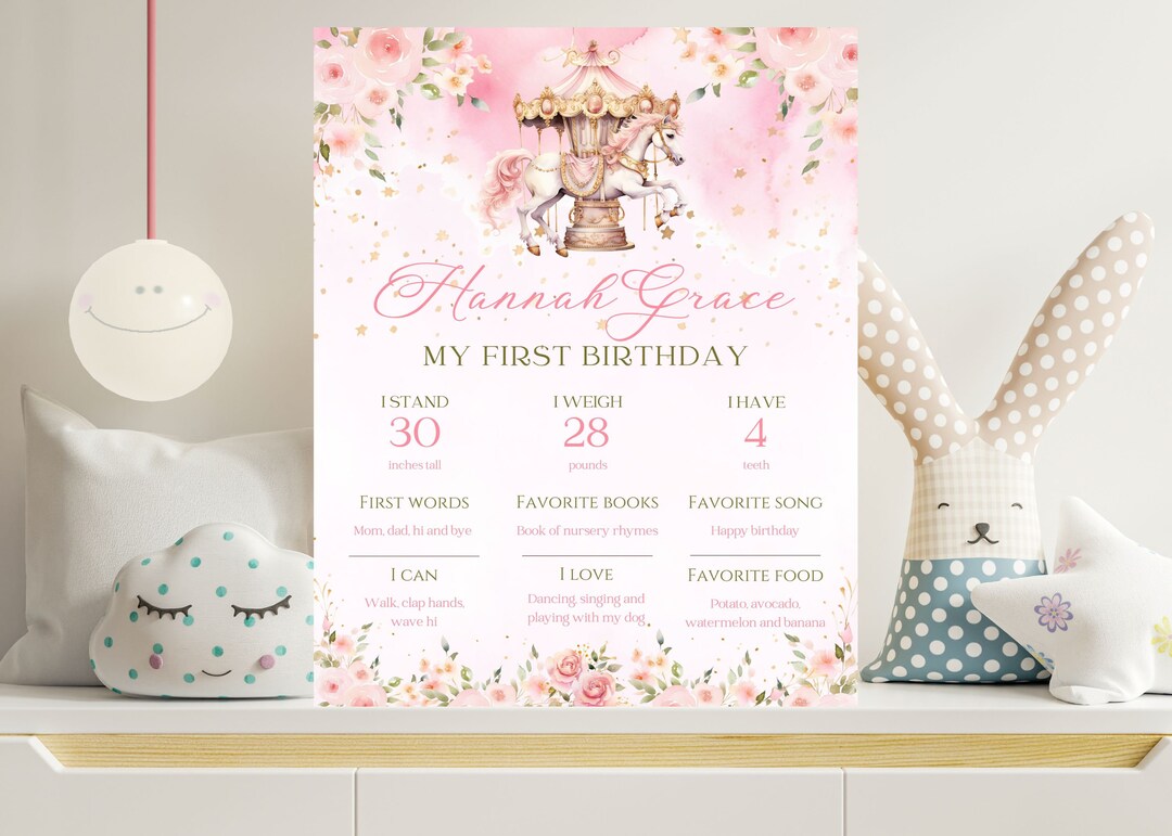 Editable Carousel Birthday Milestone Poster Template, Horse Birthday ...