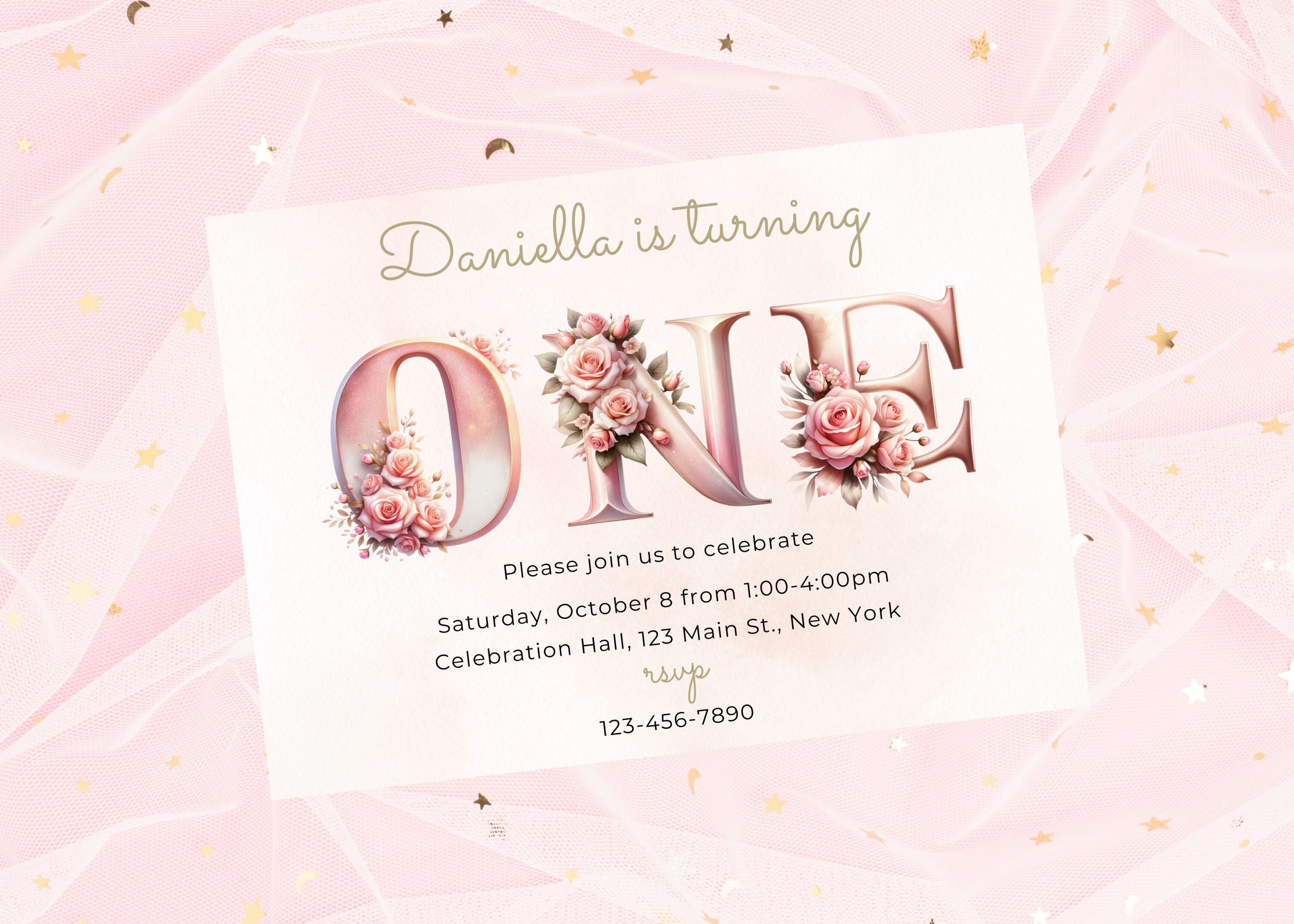 First Birthday Floral Invitation Template-first Birthday Invite ...