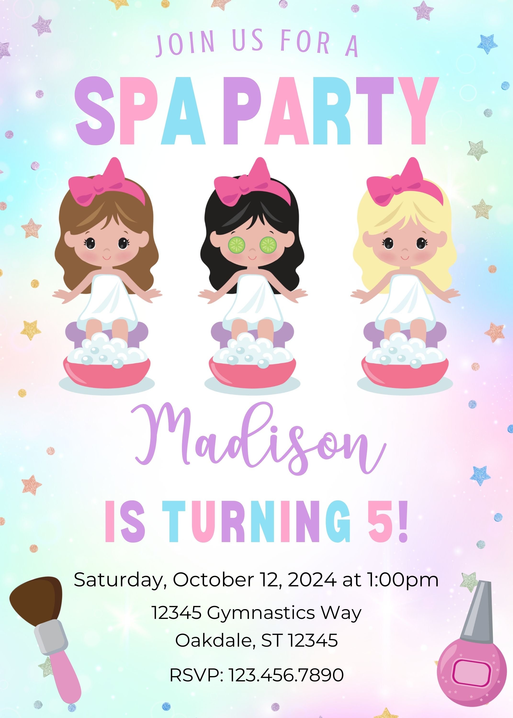 Editable Spa Birthday Invitation Template Spa Day Invite Pamper Party ...