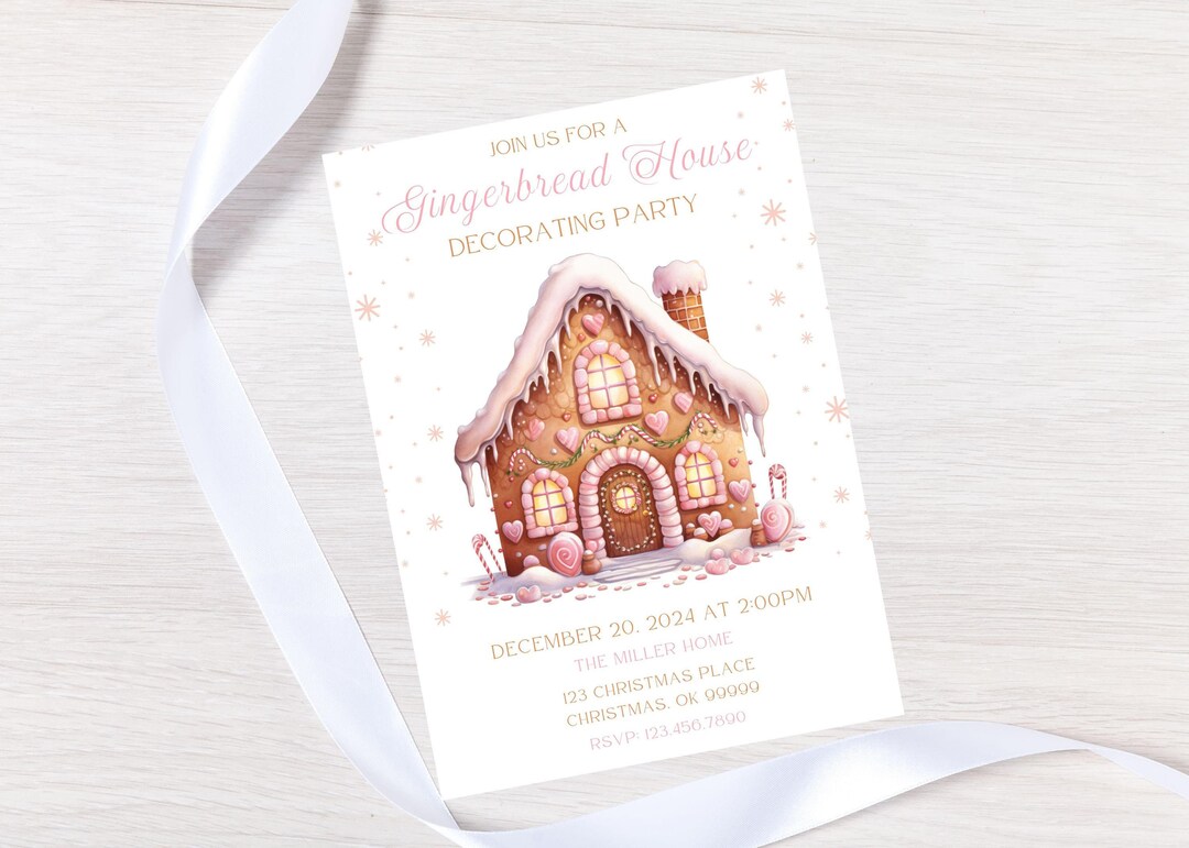 Editable Gingerbread House Christmas Party Invitation-gingerbread House ...