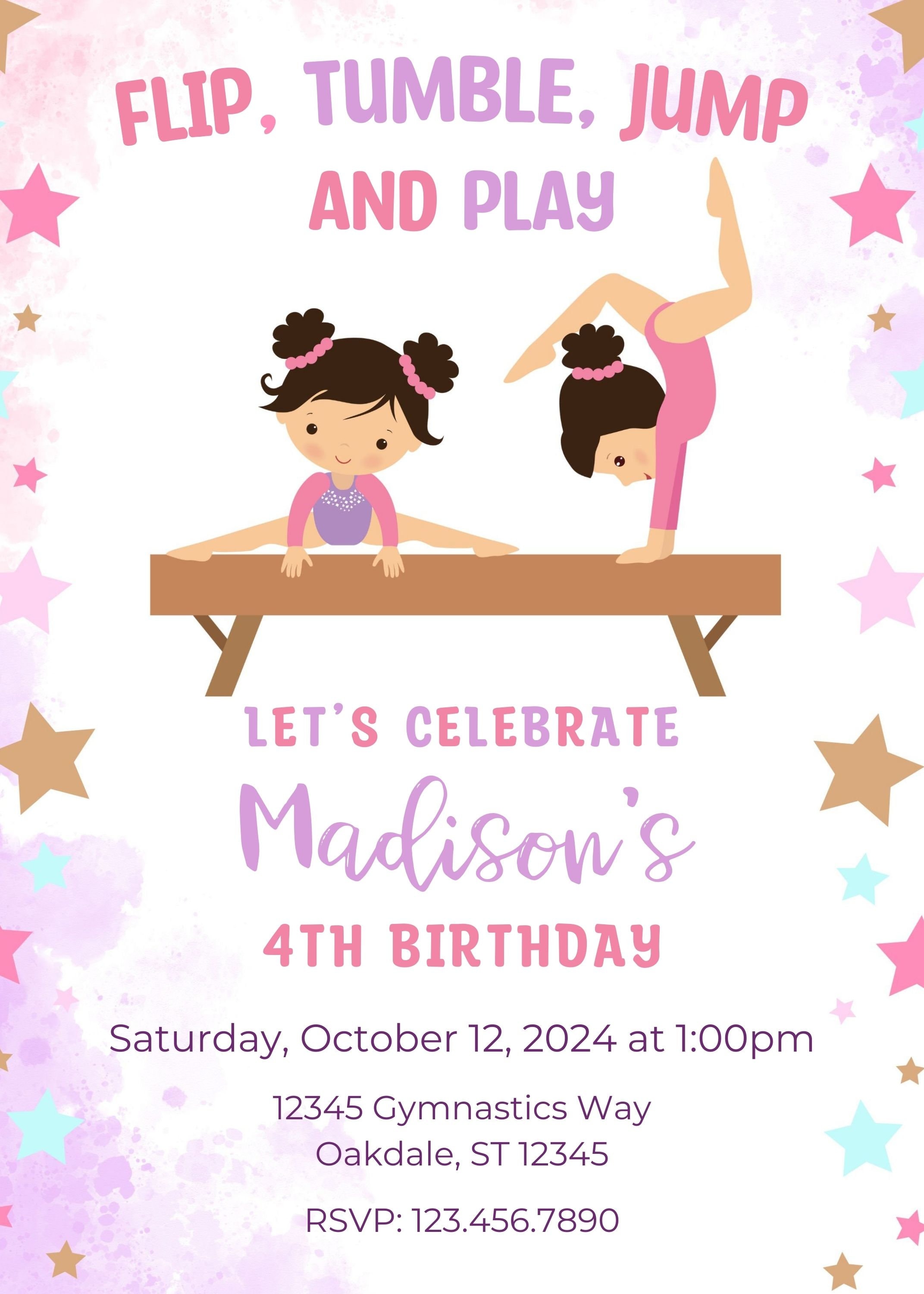 Editable Gymnastics Birthday Invitation Template-gymnastics Invite ...