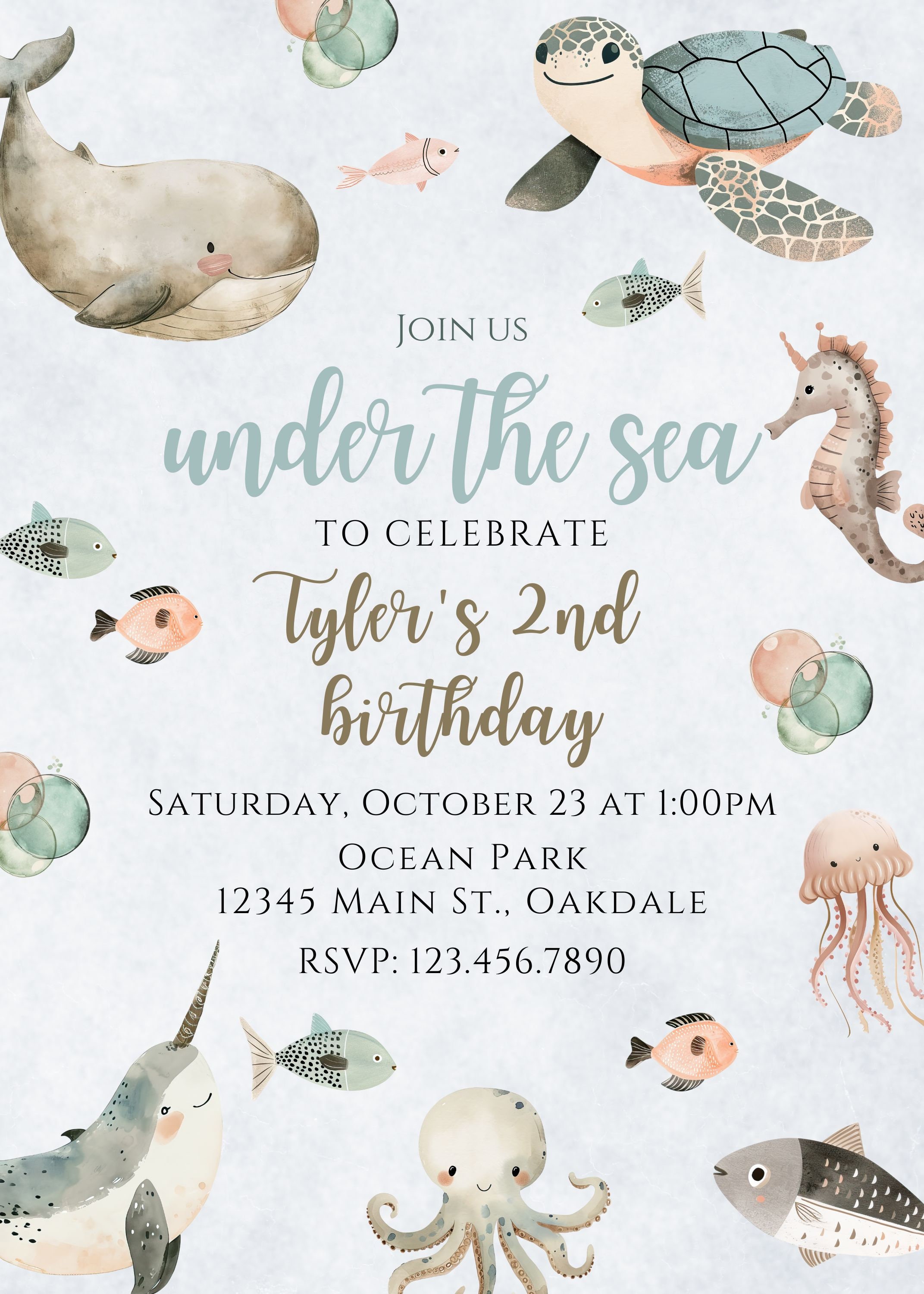 Editable Under the Sea Birthday Invitation-under the Sea Invite-ocean ...