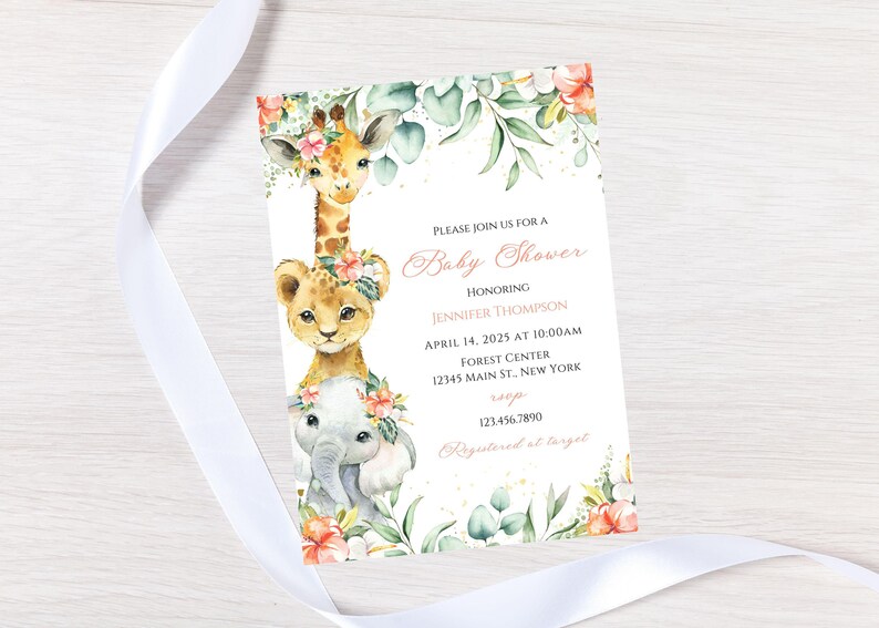 Editable Safari Animal Baby Shower Invitation-jungle Animal Baby Shower ...